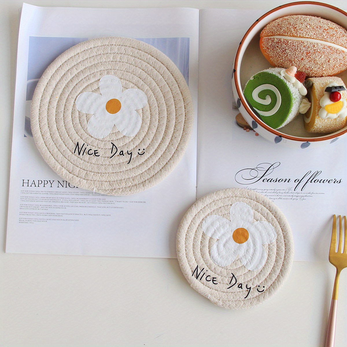 Korean Ins Style Cute Flower Coaster Placemat Cotton Thread - Temu ...