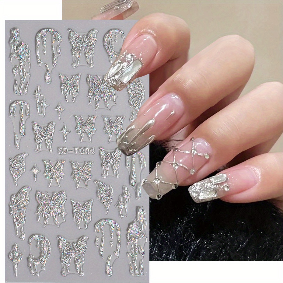 Engraved Flower Nail Stickers Nail Art 5d Embossed Flowers - Temu