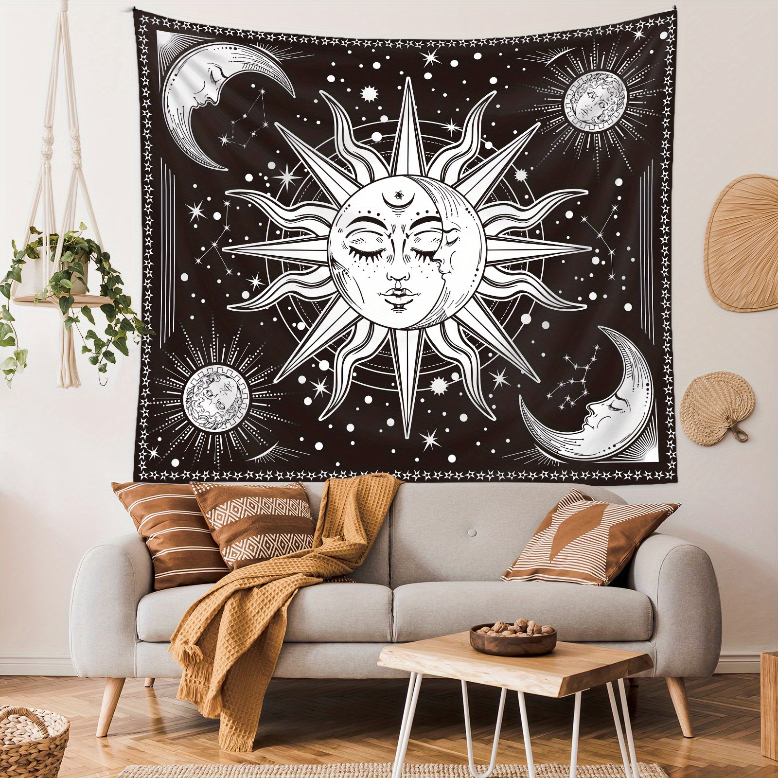 sun moon print tapestry velvet wall hanging - Temu Australia