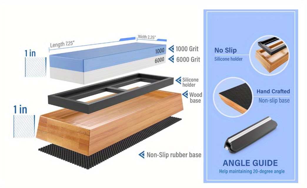 Premium Whetstone Knife Sharpener Non slip Bamboo Base Angle - Temu