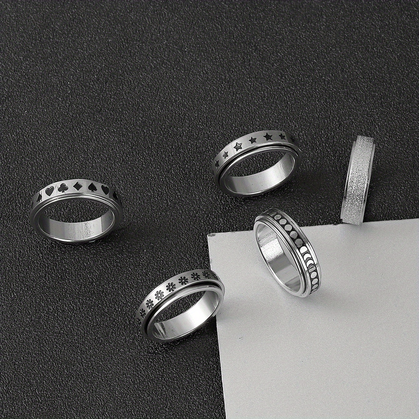 Geometric Pattern Rotating Stainless Steel Rings - Temu Netherlands