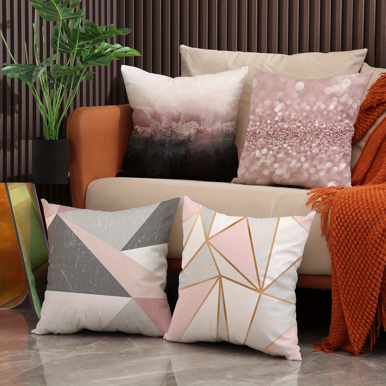 Pink Geometric Line Single Sided Printed Pillowcase - Temu