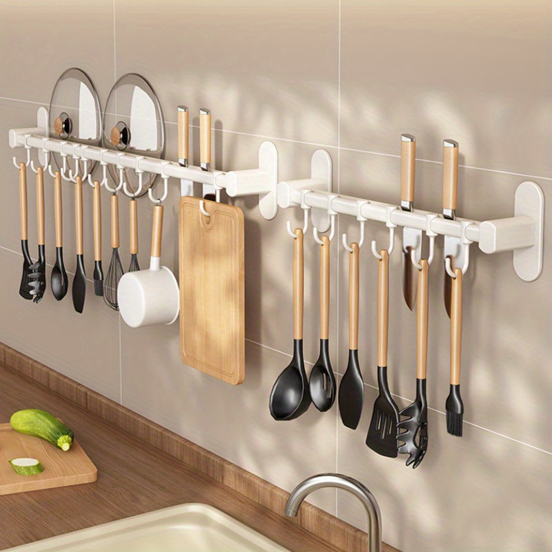 Double Rod Kitchen Hook Rack Free Punch Pot Lid Rack Spatula - Temu Ireland