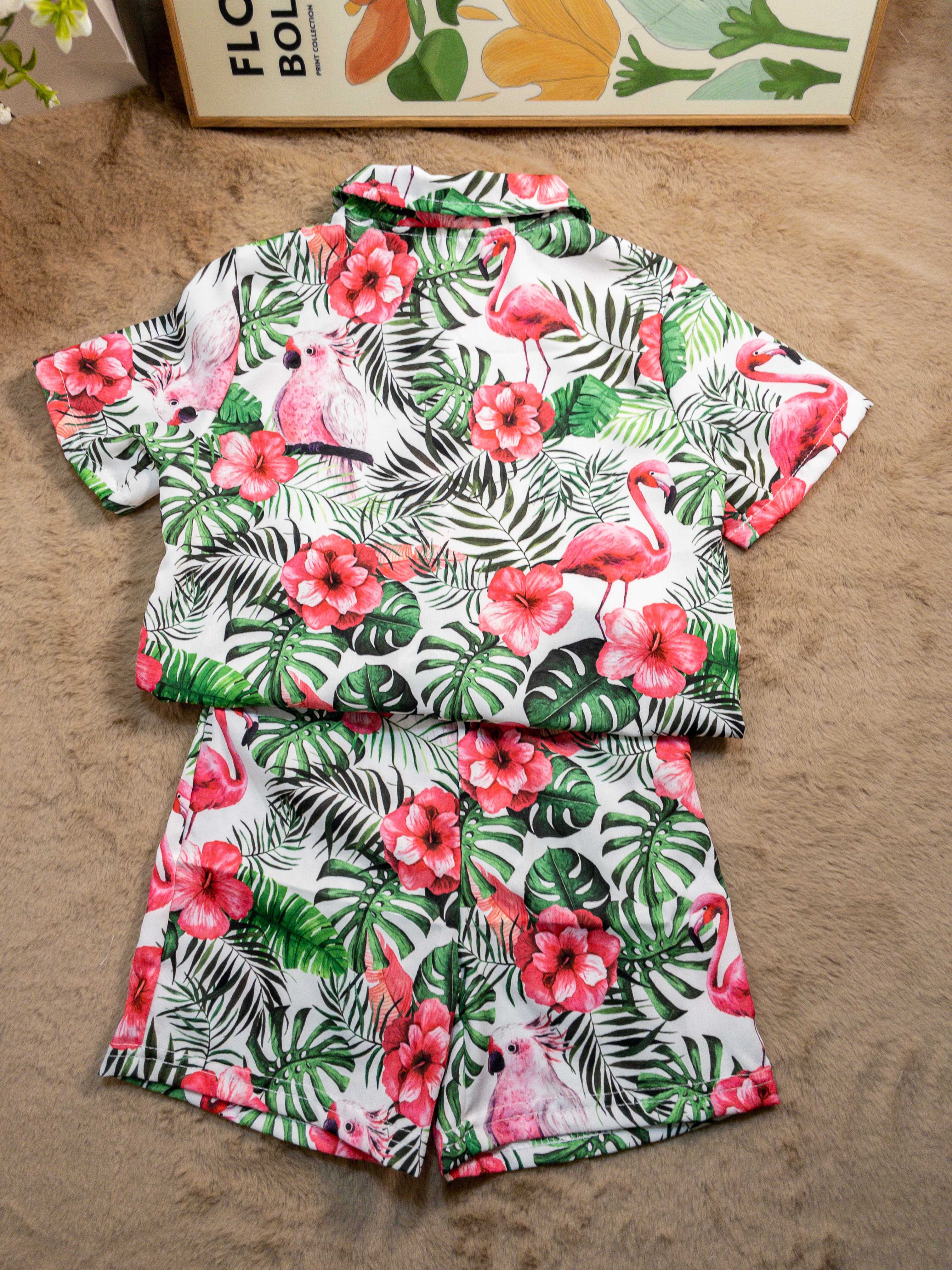 Boys Flamingo Leaves Flowers Outfit Short - Temu Australia