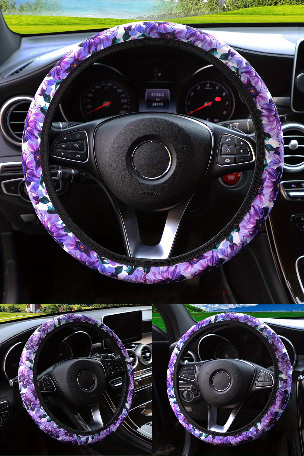 new universal car steering wheel cover purple flower diving - Temu ...