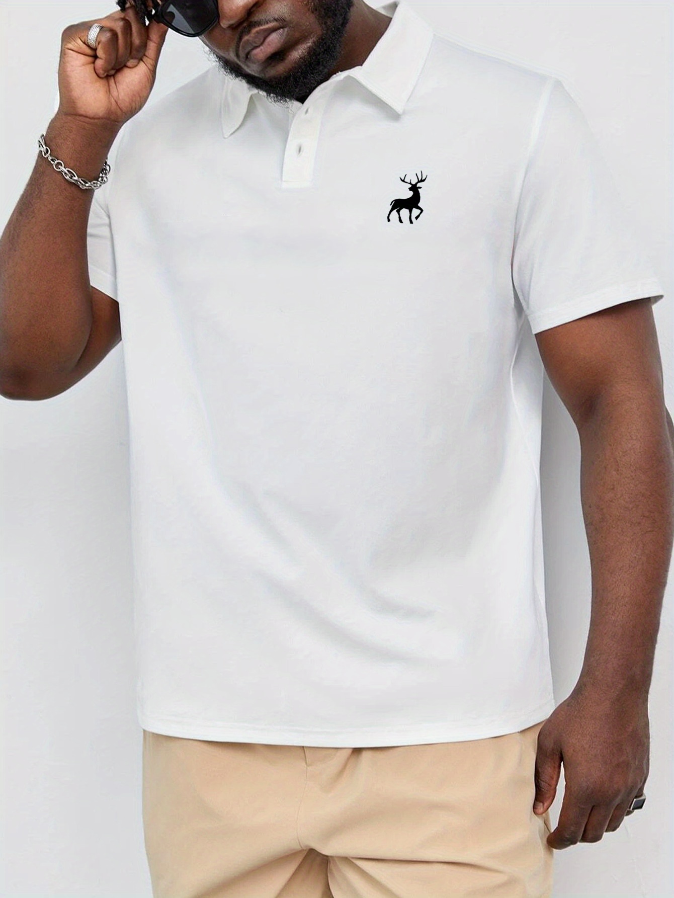 Deer Print Polo Shirt Short Sleeve Men Plus Size Formal - Temu United Kingdom