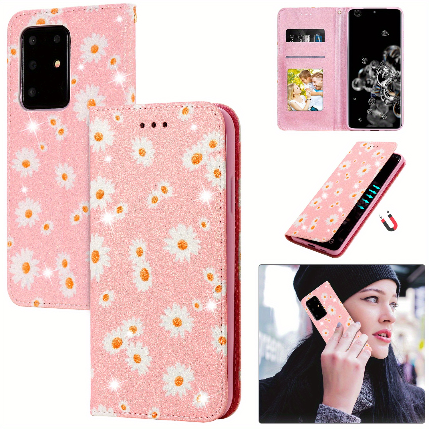 Luxury Glitter Little Daisy Protective Holster Phone Case - Temu United ...