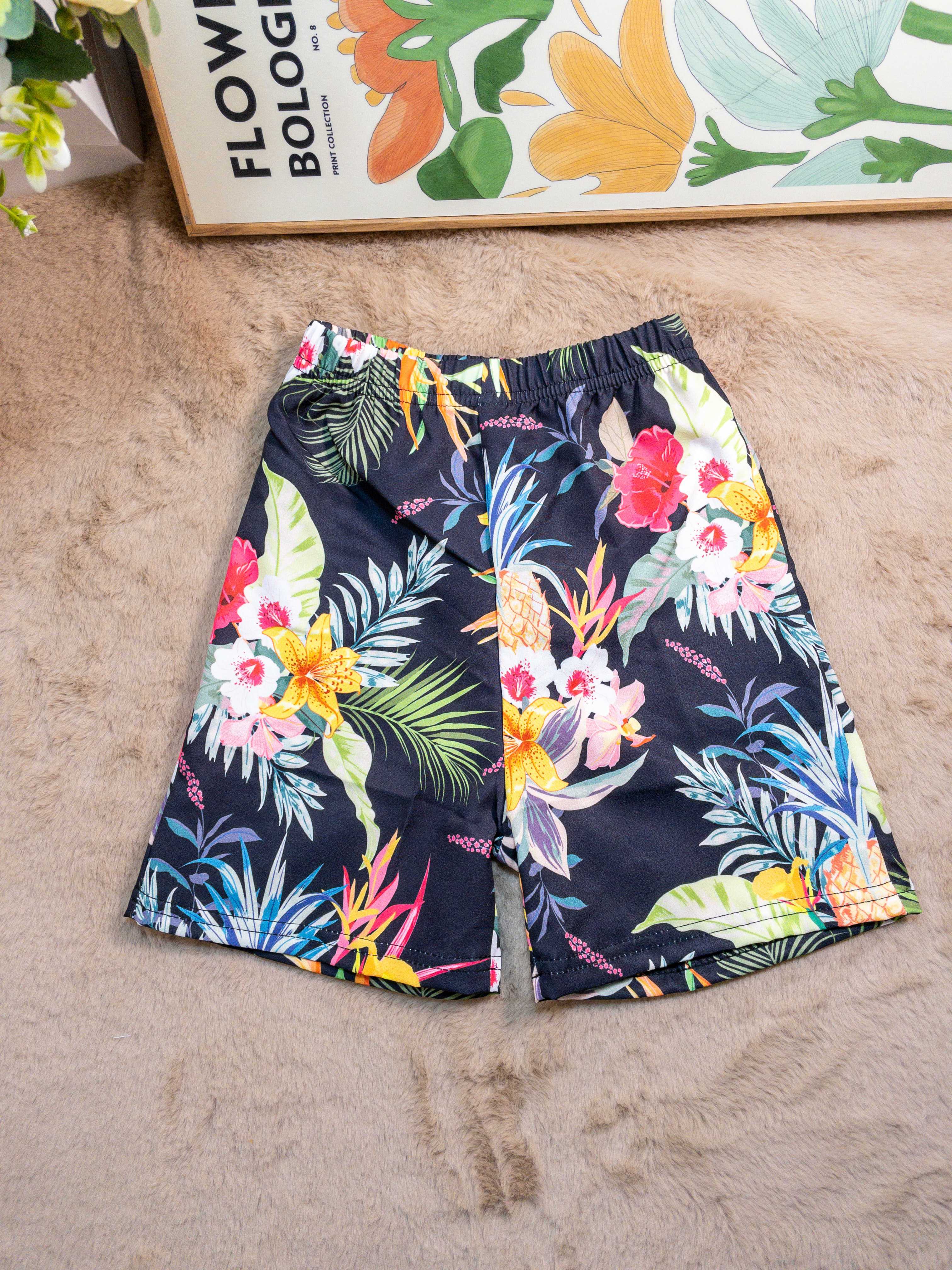 Boys Flowers Leaves Print Outfit Short Sleeves Shirt Shorts - Temu Ireland