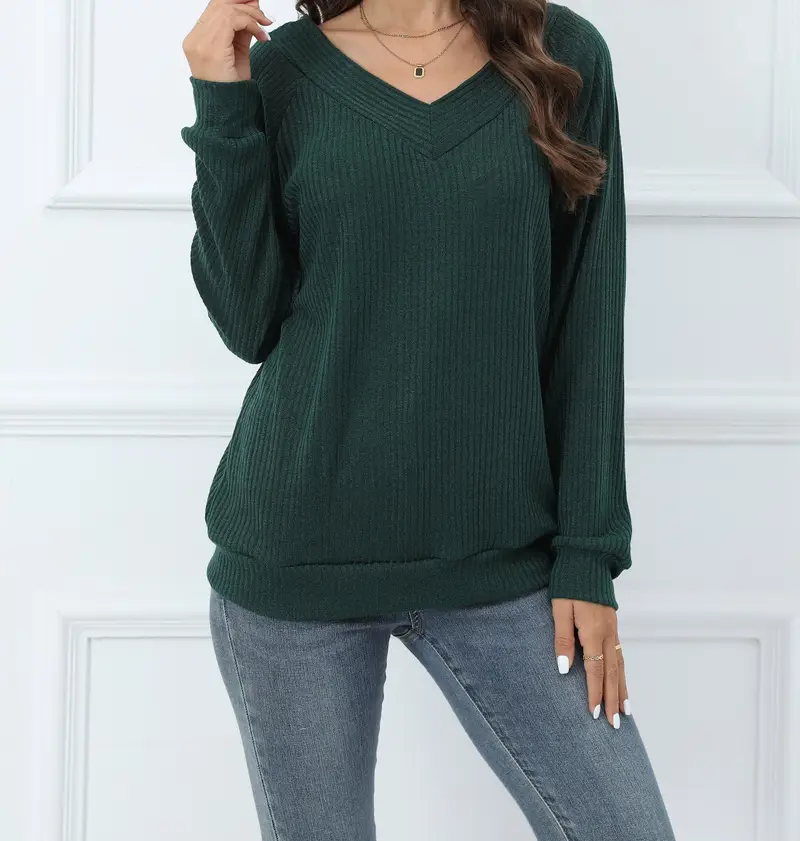 Solid V Neck Pullover Sweater Casual Long Sleeve Sweater Temu Australia