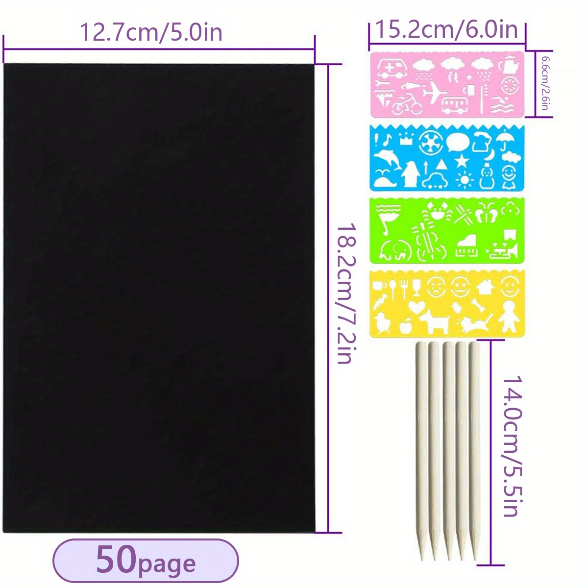 50pcs Scratch Art Paper Set With 5pcs Wooden Pencil And 4pcs Painting ...