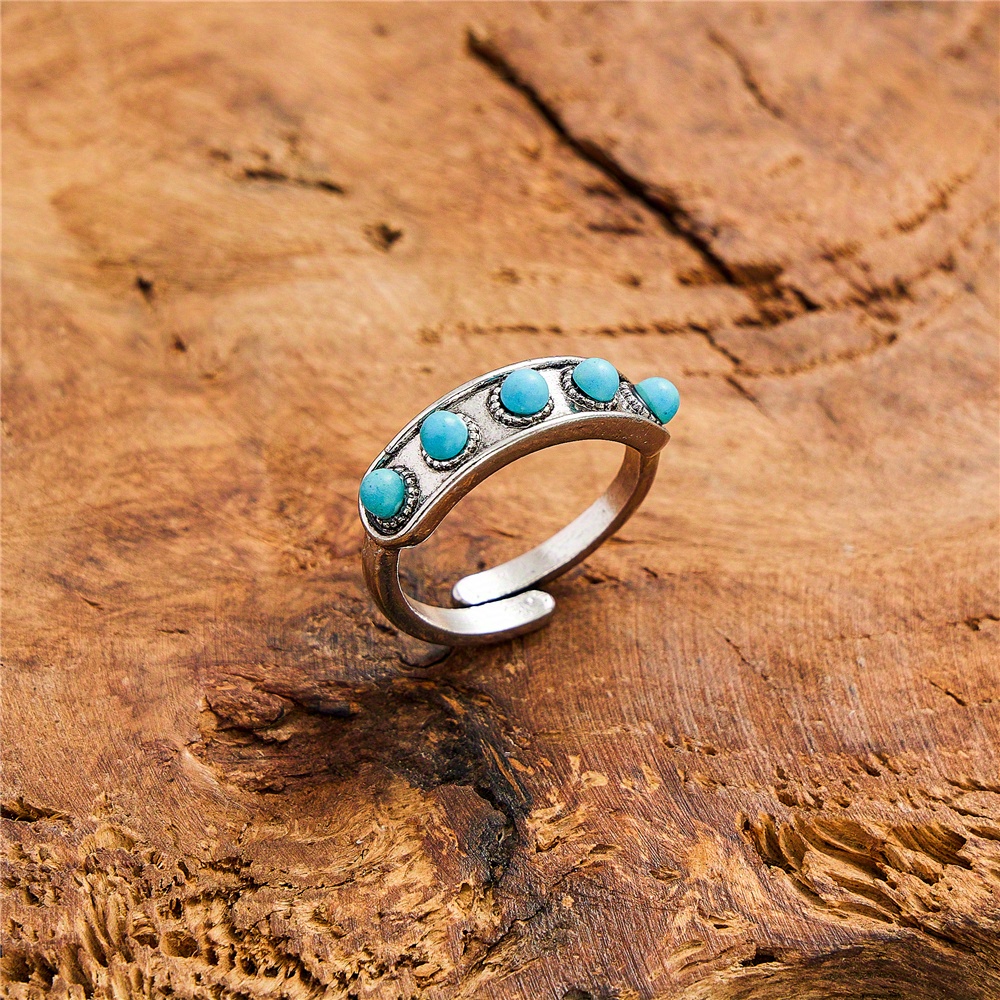 Inlaid Turquoise Open Ring Creative Personality Ring Women - Temu New ...