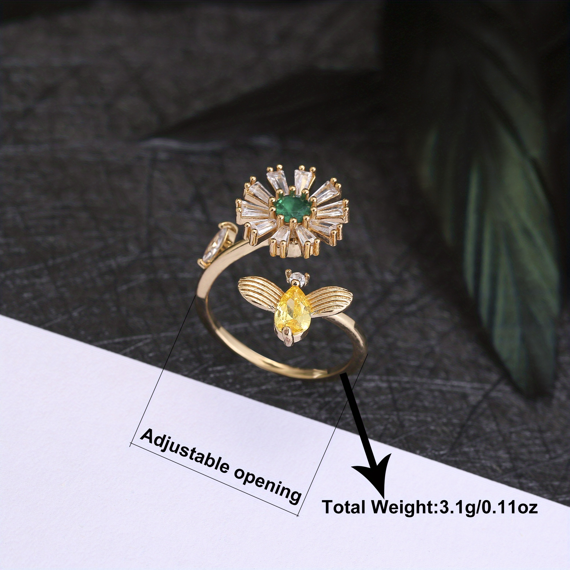 Daisy Rotating Ring Bee Inlaid Rotatable Ring - Temu New Zealand