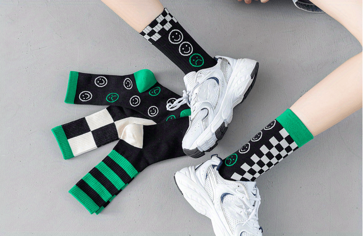 1 unisex green colorblock cotton crew socks men women - Temu Australia