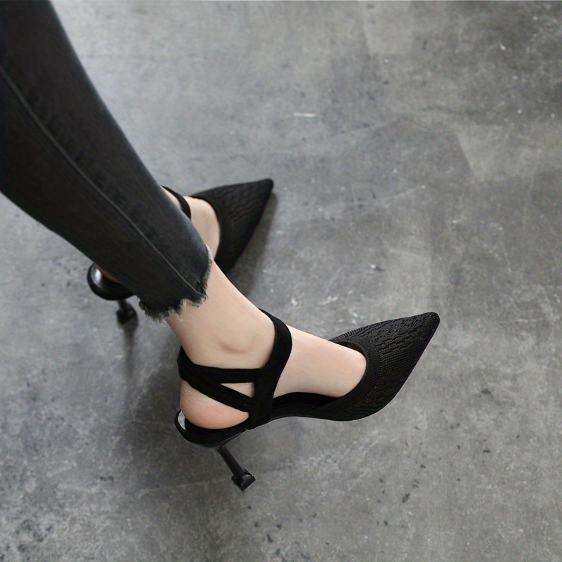 Women's Breathable Knit Pumps Comfy Pointed Toe Ankle Strap - Temu