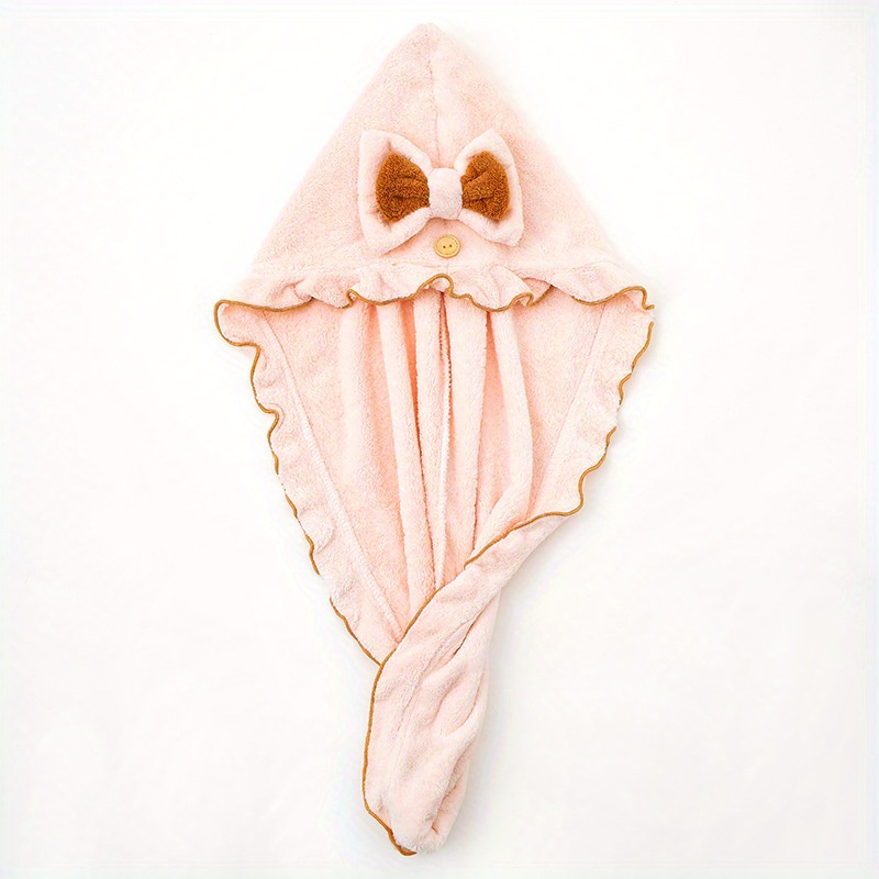 1pc Bow Decor Hair Drying Cap Cute Coral Velvet Thickened Hair Towel ...