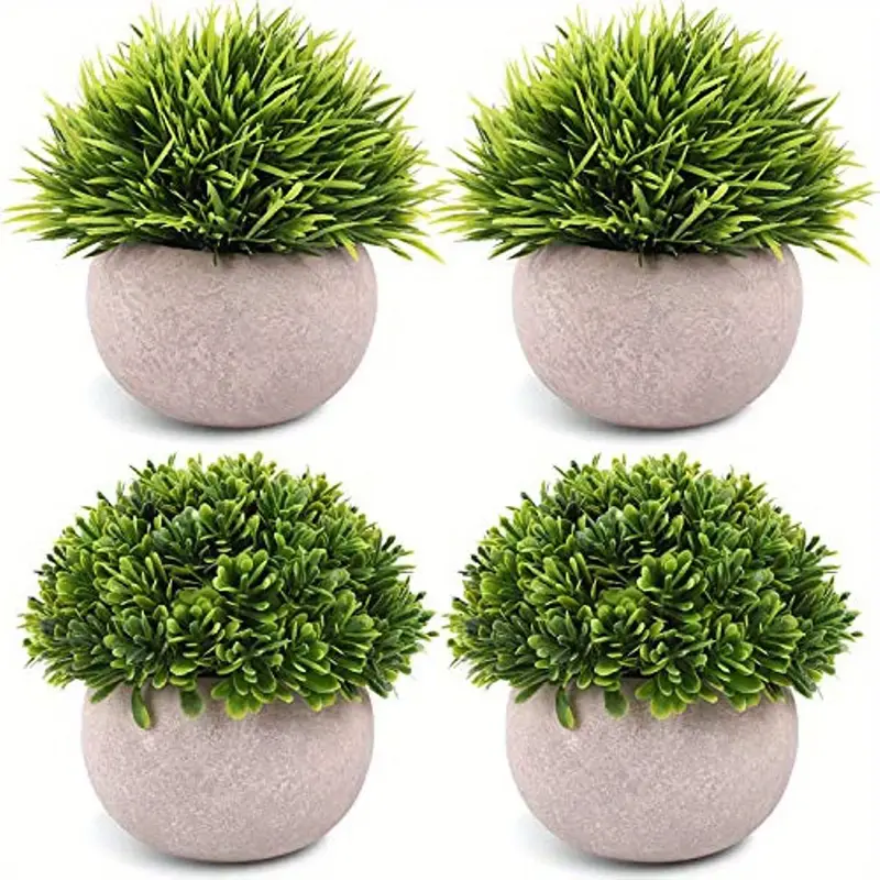 4個 人工鉢植え バスルーム フェイクシェルフ 植物 レーション ミニ グリーン 人工鉢植え ネット 農家の装飾、 ホリデーパーティーの装飾