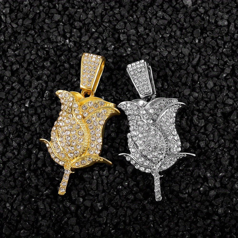 bling rose petals pendant necklace golden/silvery - {region_name}