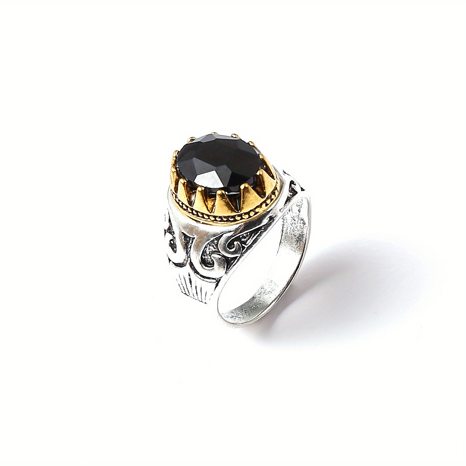 retro classic men's silvery ring blue black white - {region_name}