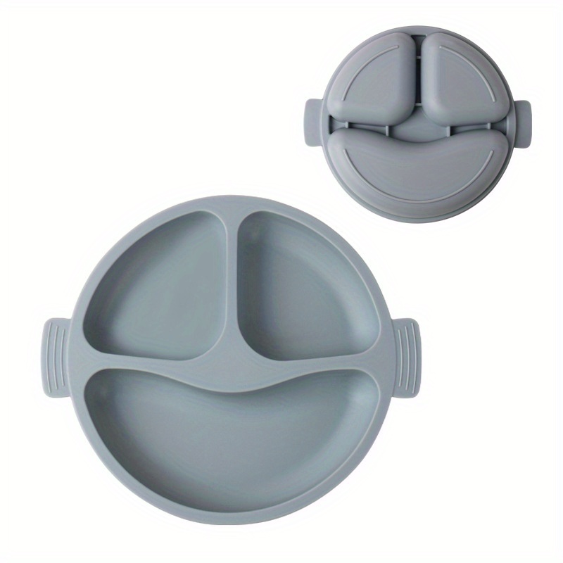 1pc Children's Silicone Tableware Infant Smiley Face Three Compartment ...