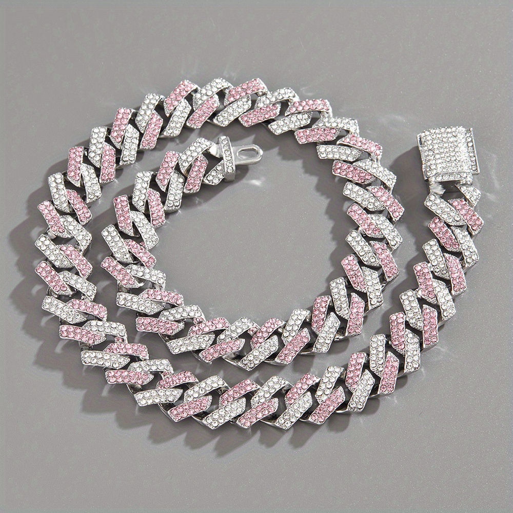 Colorful Cuban Link Chain Pink/blue Necklace - Temu New Zealand