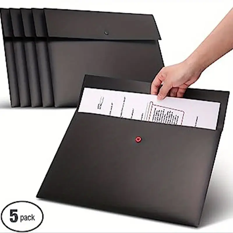 A4 File Folder Snap Button Pockets File Jacket Plastic Temu