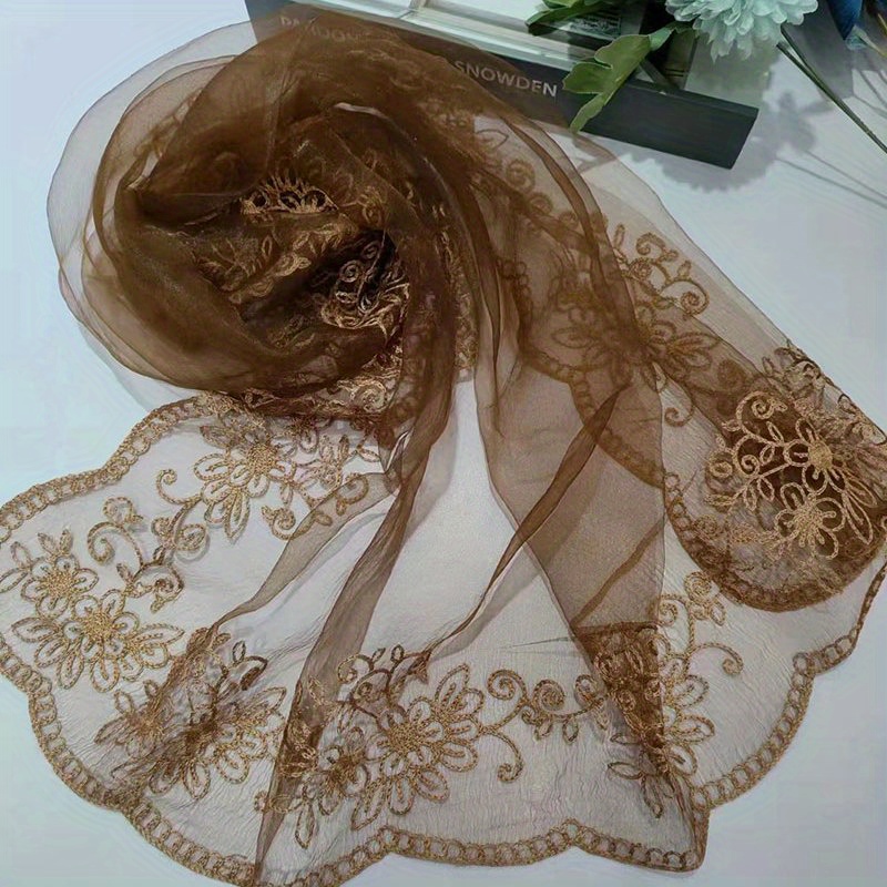 1pc Floral Lace Mesh Scarf Casual Embroidered Shawl Scarf Wrap Elegant ...