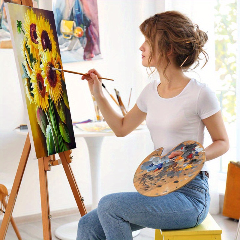 Diy Handmade Digital Oil Painting Sunflowers Puzzle Coloring - Temu New ...