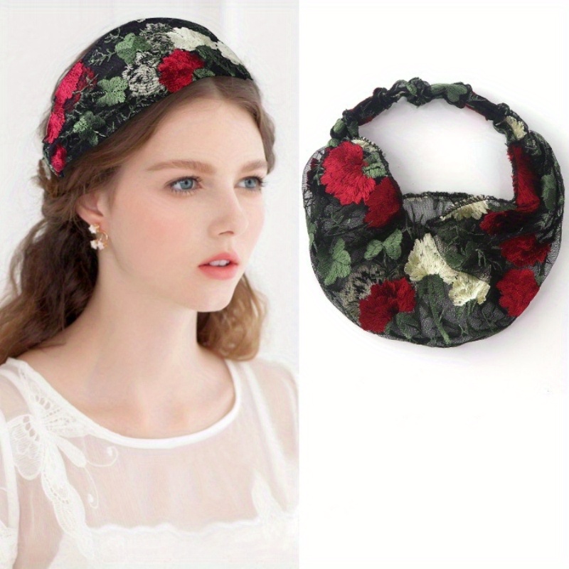 Embroidery Flower Pattern Headband Wide Lace Hair Band Headwear Hair ...