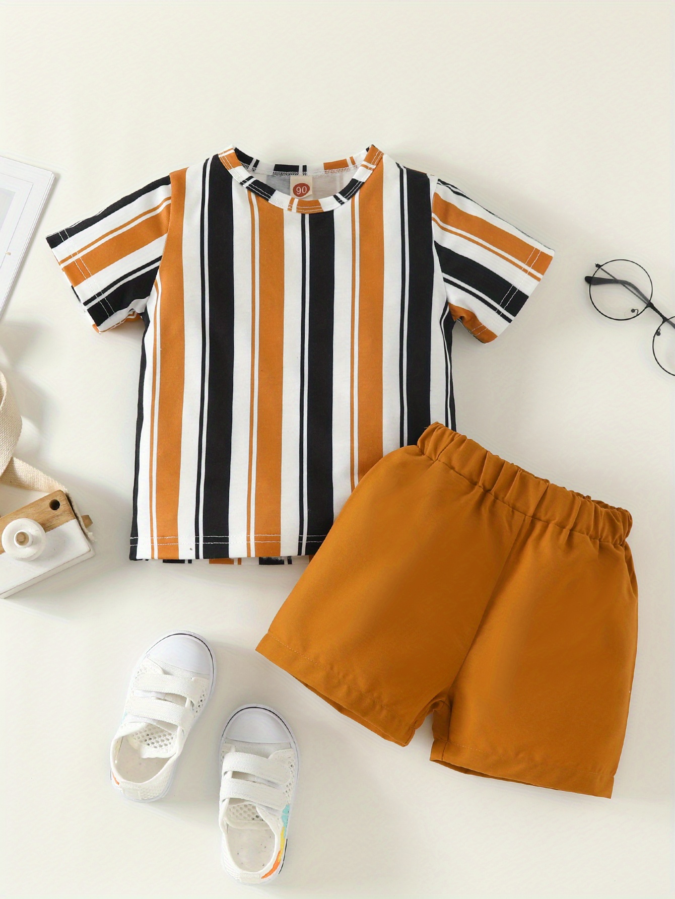 Boys Striped Casual Outfit Round Neck T-shirt & Shorts Kids Summer Clothes Sets - Temu United ...