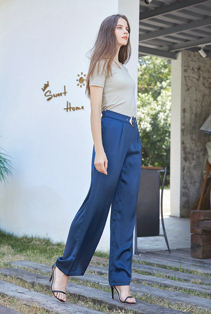 Solid Simple Pants Casual Wide Leg High Waist Work Summer - Temu New ...