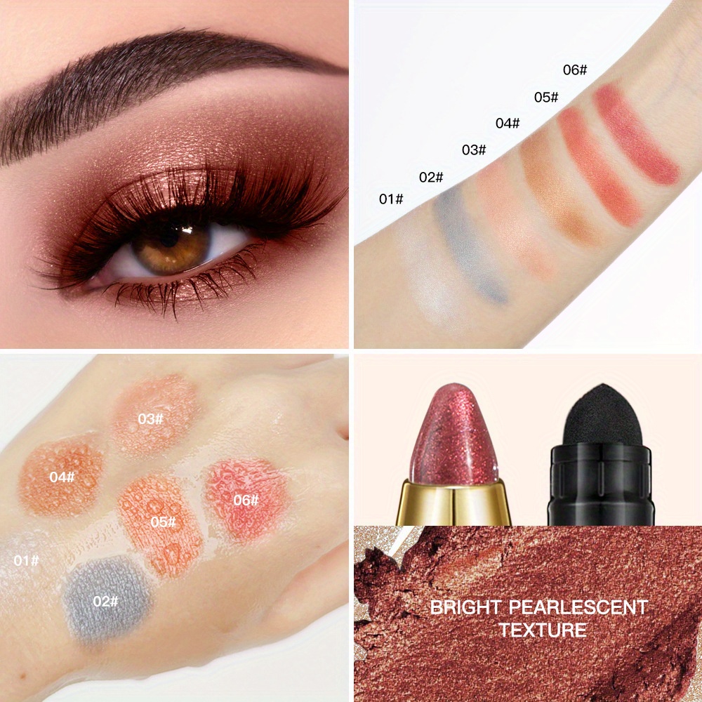 6 Colors Eyeshadow Stick Sponge Brush Head Highlighting - Temu