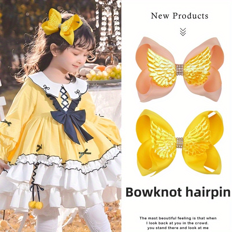 Cute Cartoon Colorful Angel Wings Ribbon Bow Hair Clips - Temu Norway