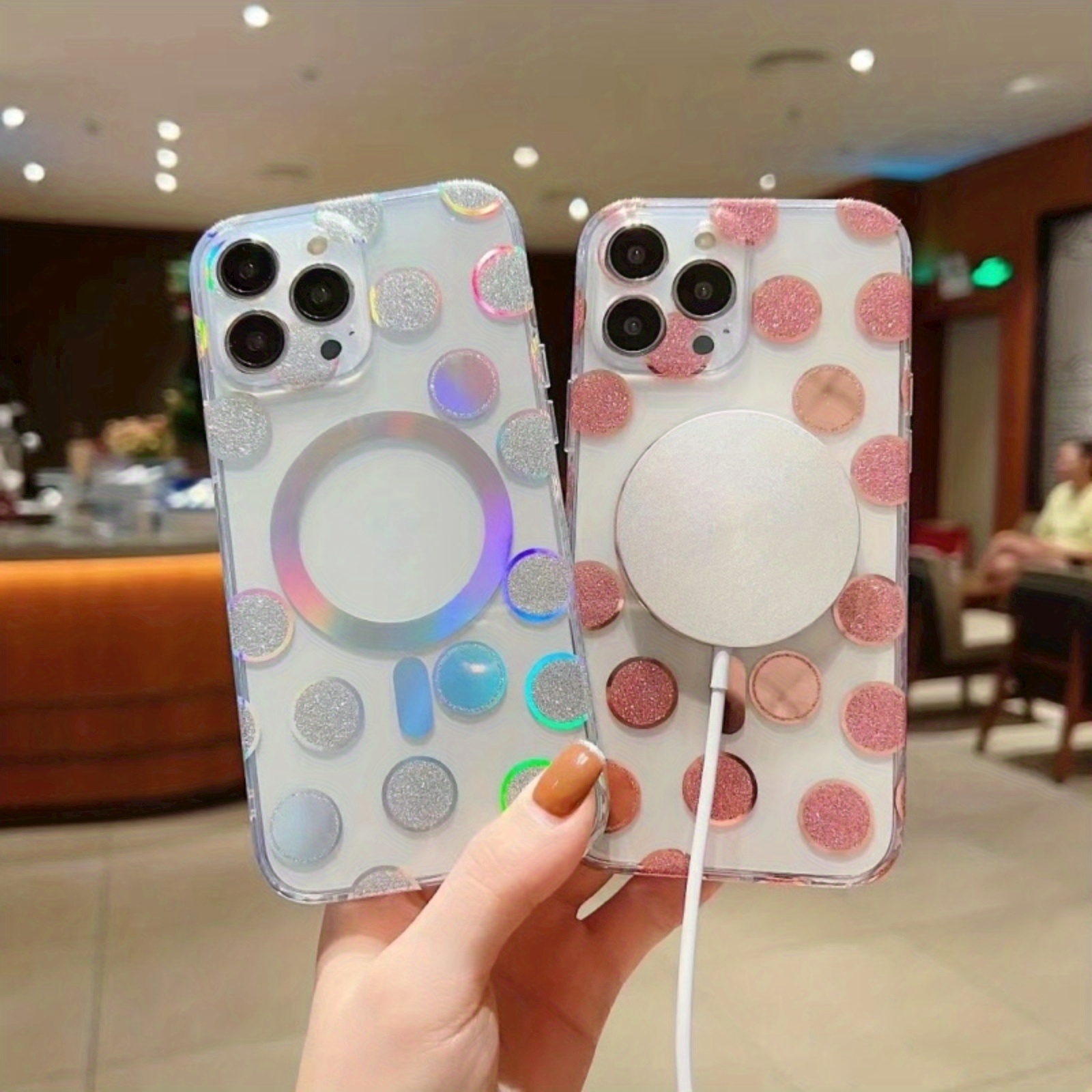 Transparent Wave Point Magnet Phone Case For Iphone14 14plus 14pro ...