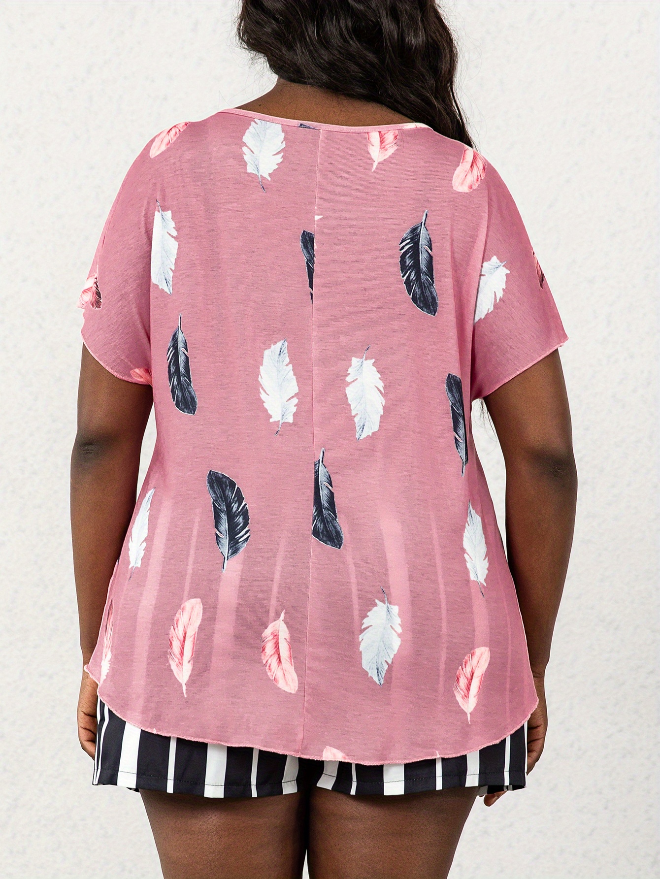 Plus Size Elegant Top Women's Plus Feather Print Cut Out V - Temu