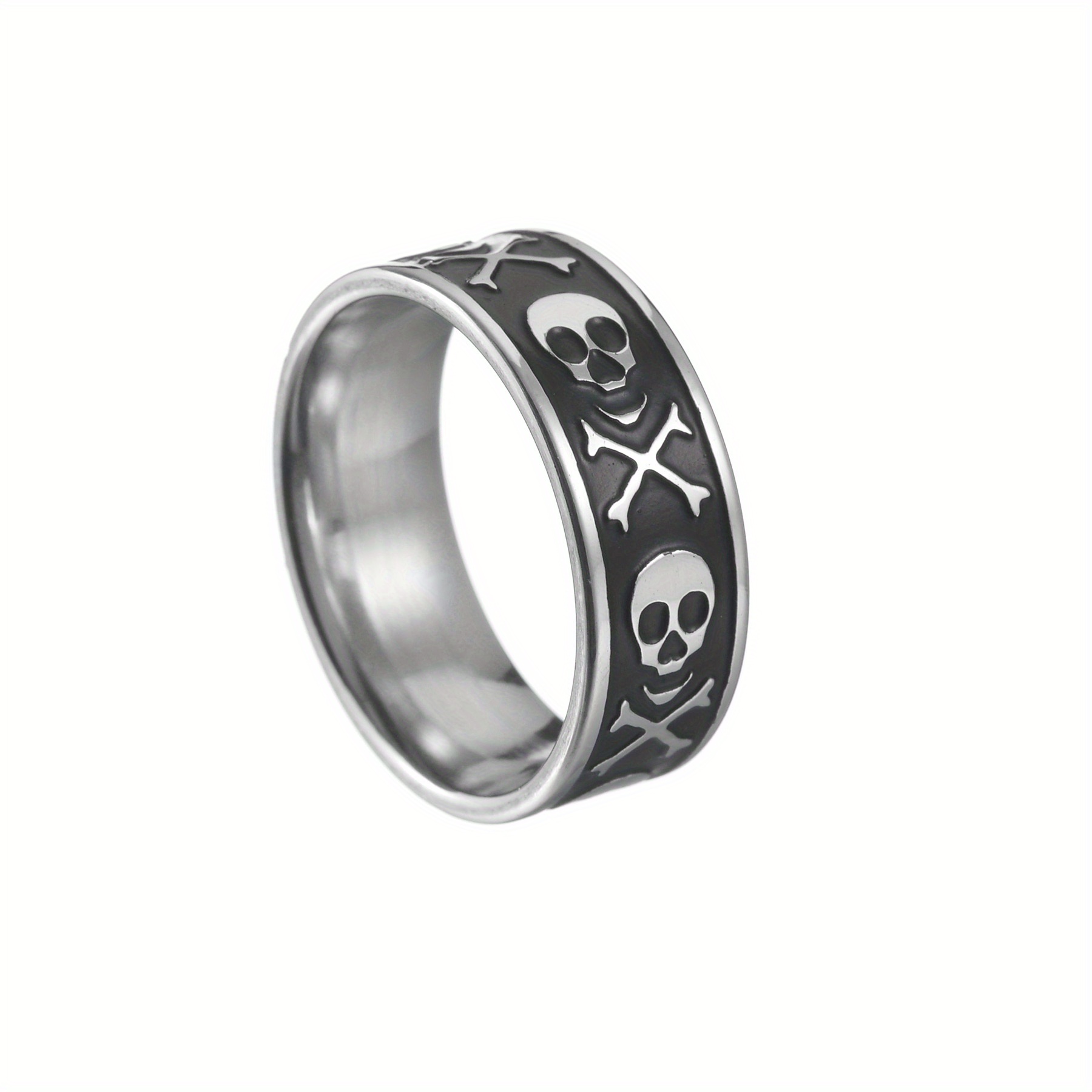 Men's Silvery Skull Ring Retro Rock Stainless Steel Ring - Temu Australia