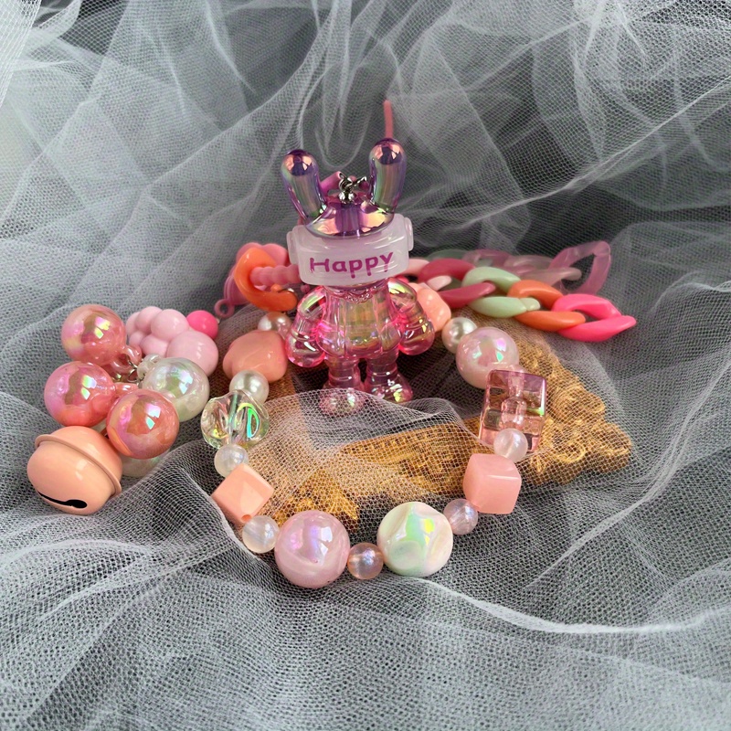 luminous glasses bear keychain beaded bracelet mobile phone - Temu New ...