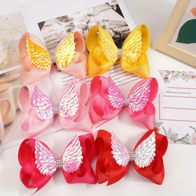 Cute Cartoon Colorful Angel Wings Ribbon Bow Hair Clips - Temu United ...