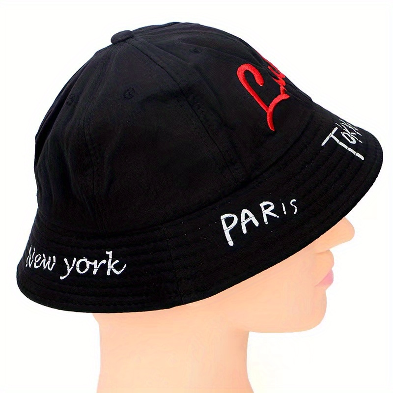 embroidery simple bucket hat black hip hop basin hat - Temu Australia