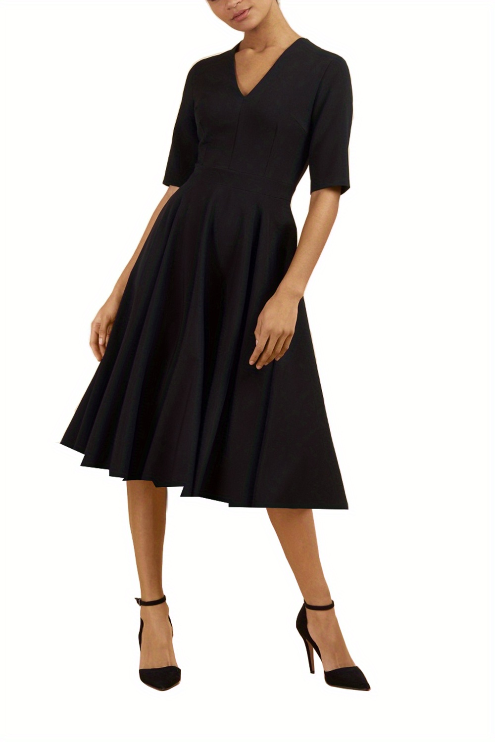 Solid Pleated Dress Casual V Neck Half Sleeve High Waist Temu Australia