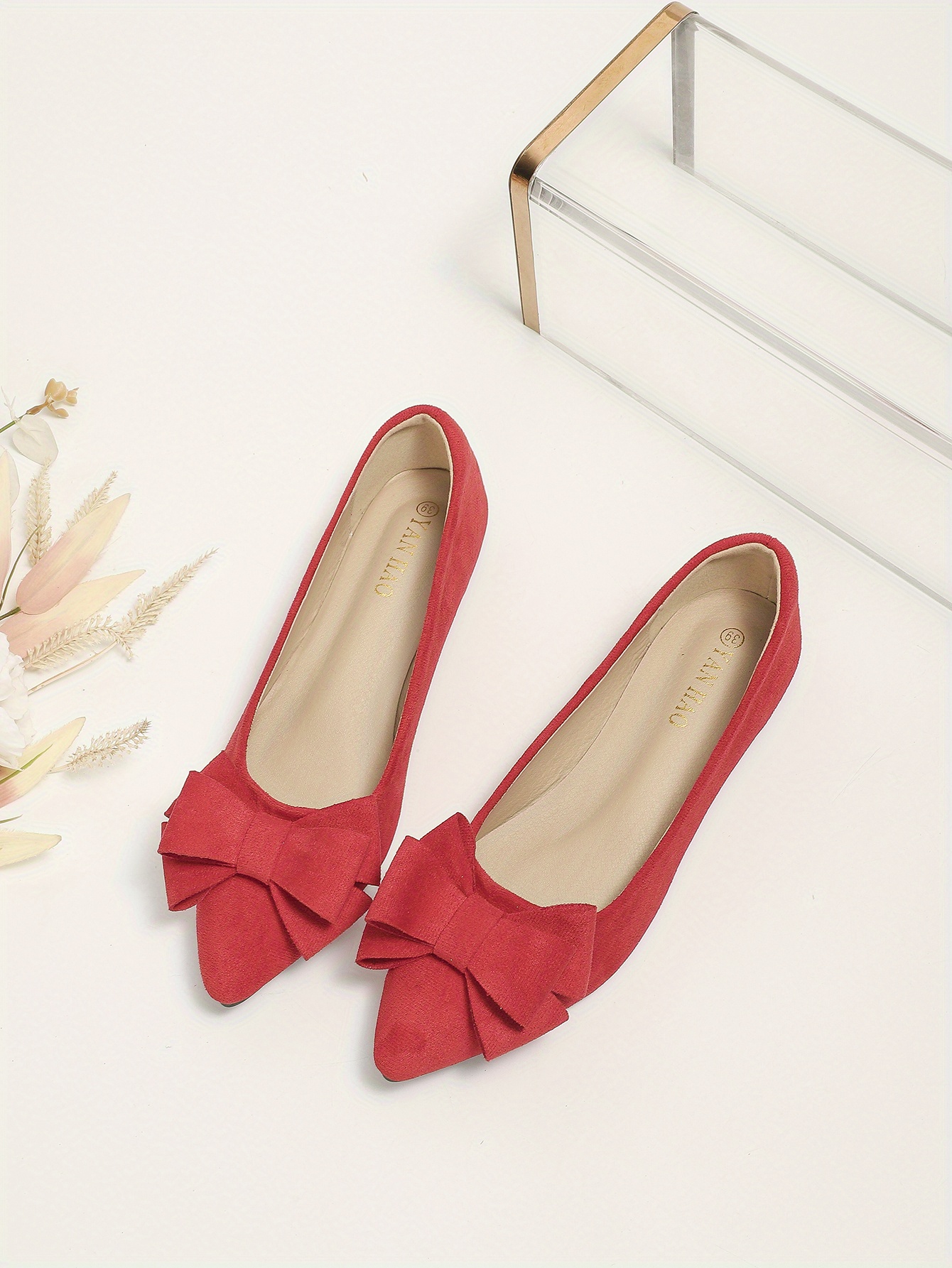 Women's Bowknot Ballet Flats Solid Color Pointed Toe Slip - Temu Australia