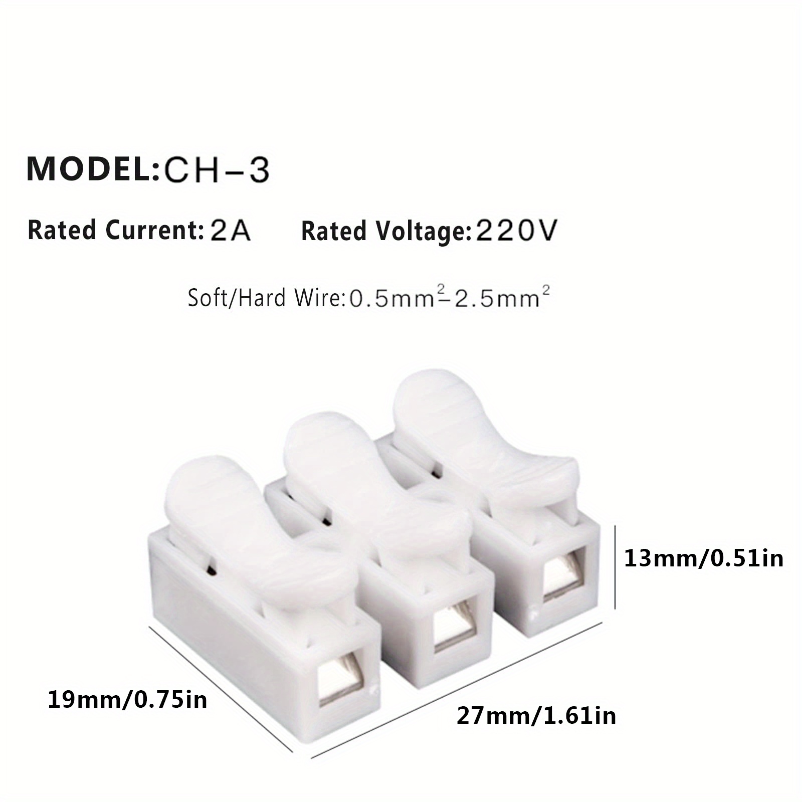 20pcs 3 Pin Ch 3 Push Cable Connector 250v 10a Pure Brass Terminal Wire ...