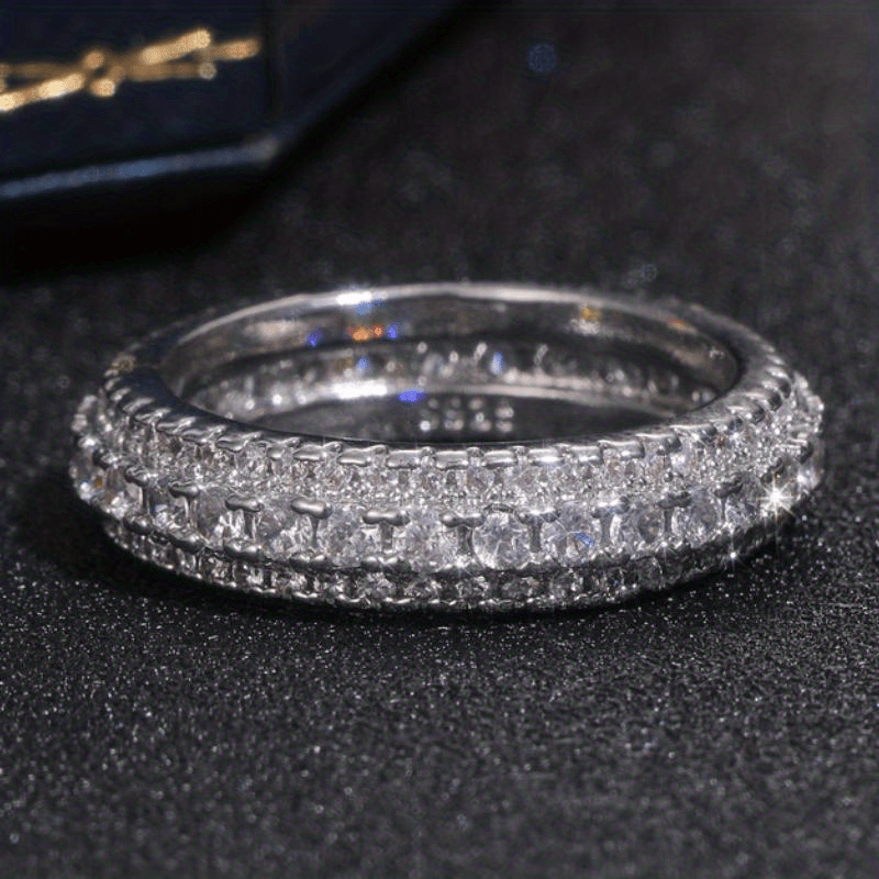 Simple Plated Zirconia Micro Pave Wedding Rings Women - Temu Norway