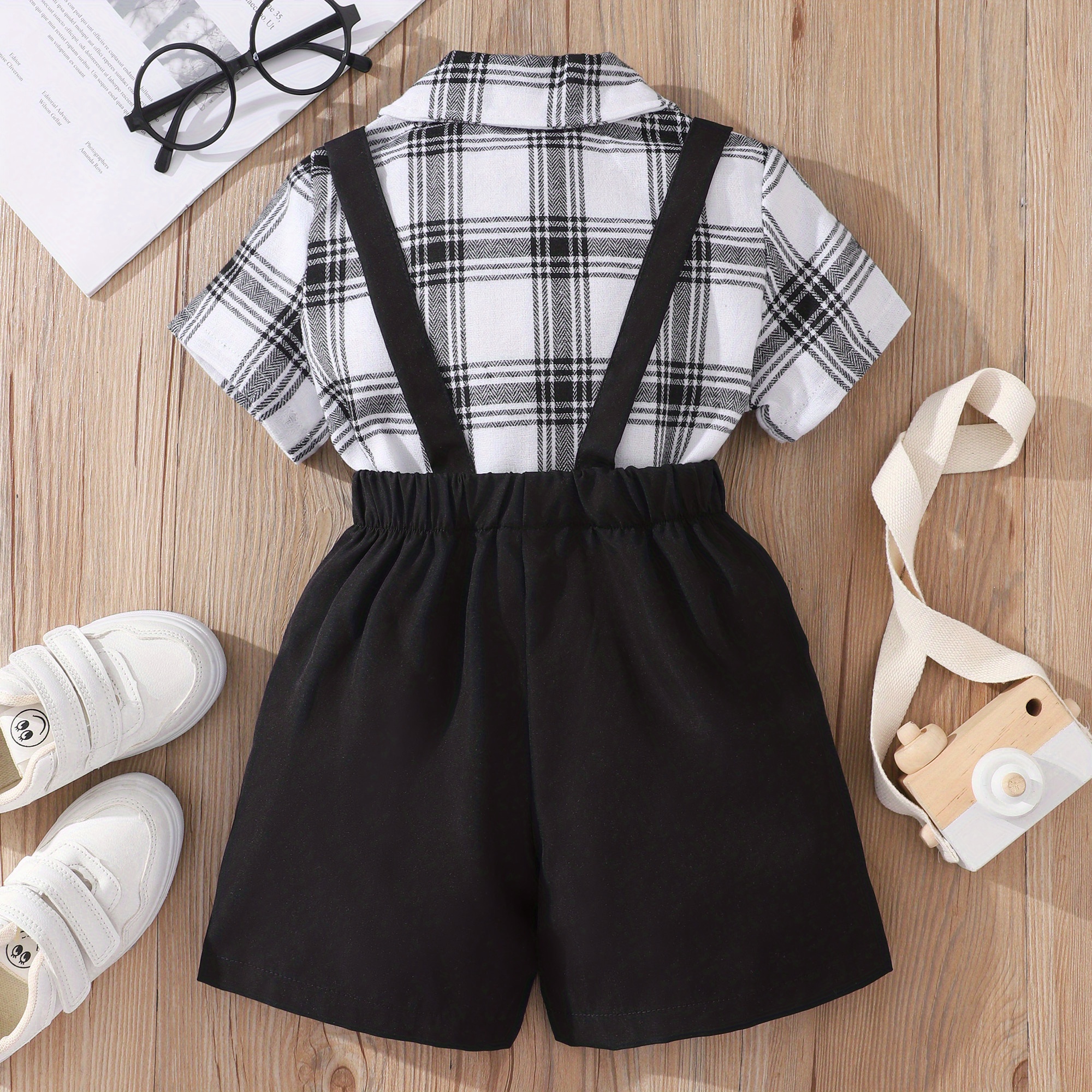 Boys Outfit Lapel Bowtie Shirt Suspender - Temu Australia