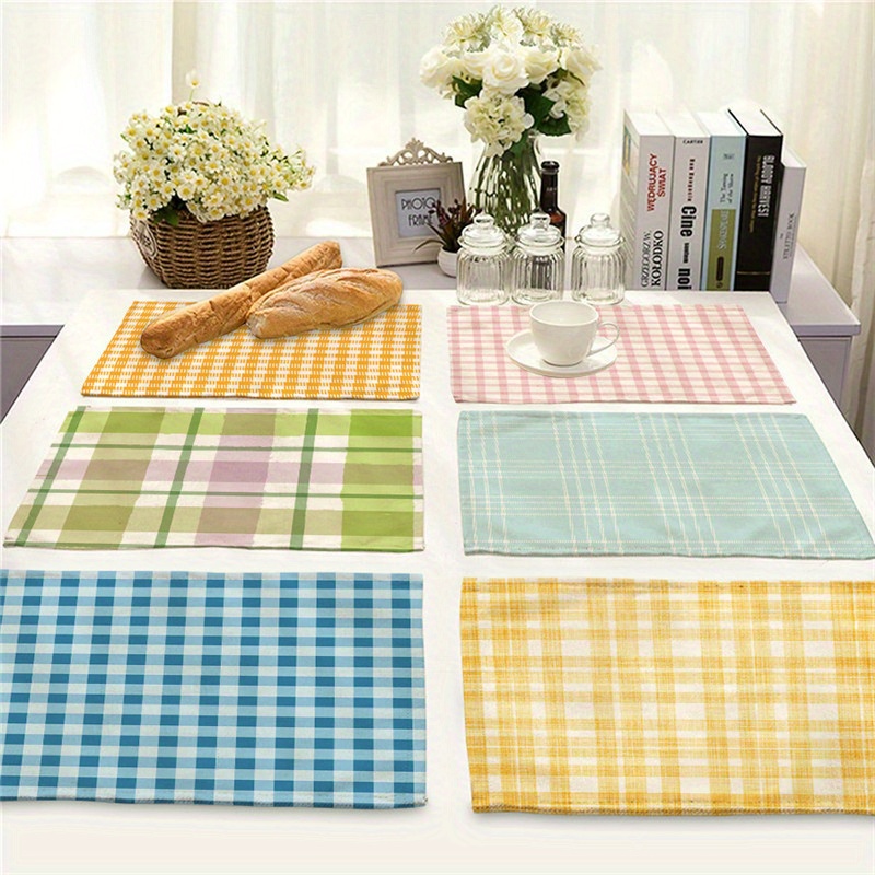 Linen Woven Plaid Printed Placemat Color Contrast Lattice - Temu United ...