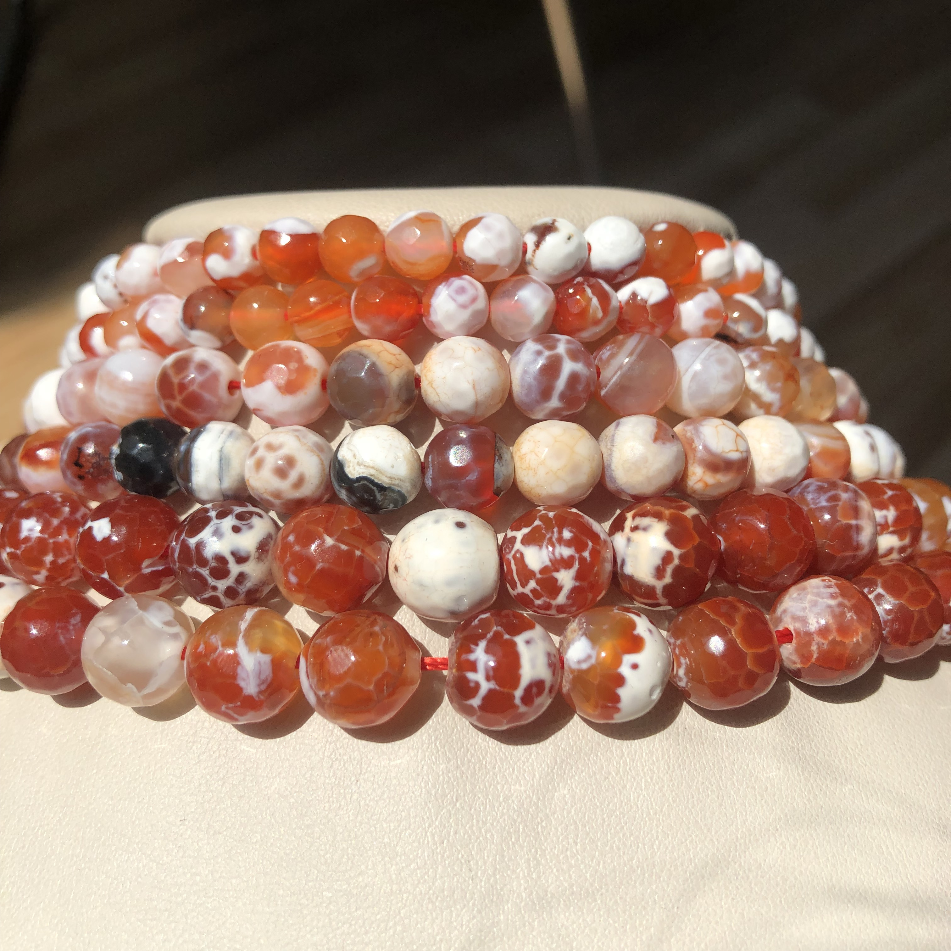 Natural Stone Faceted Orange Fire Agates Beads Round Loose - Temu
