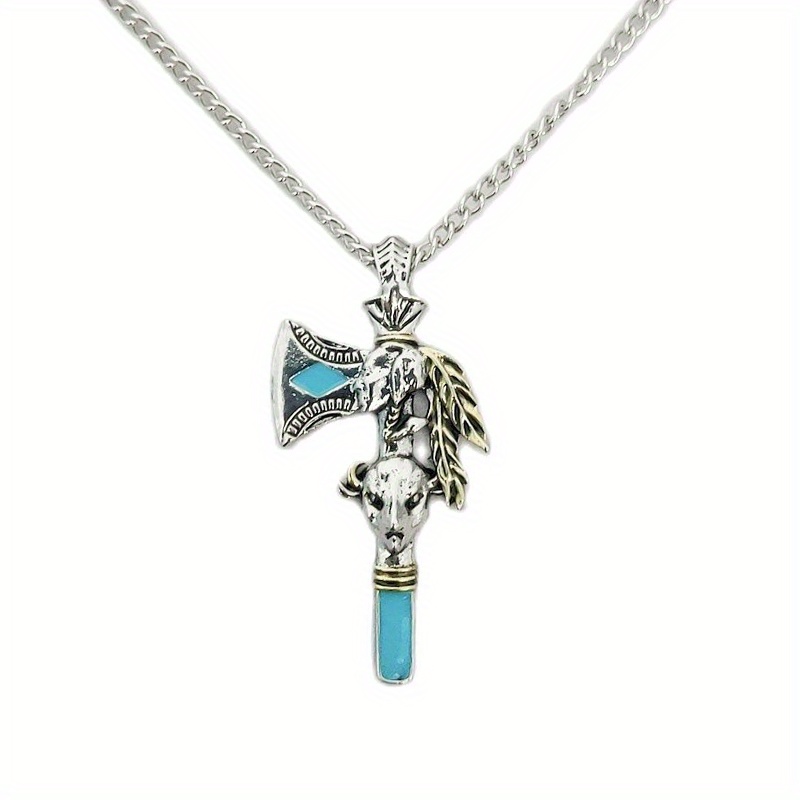 Goth Enamel Bull Head Axe Necklace Fashion Punk Creative Vintage Long ...