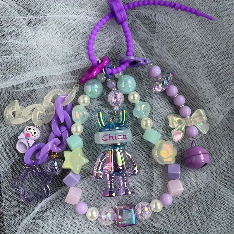 Luminous Glasses Bear Keychain Beaded Bracelet Mobile Phone - Temu New ...