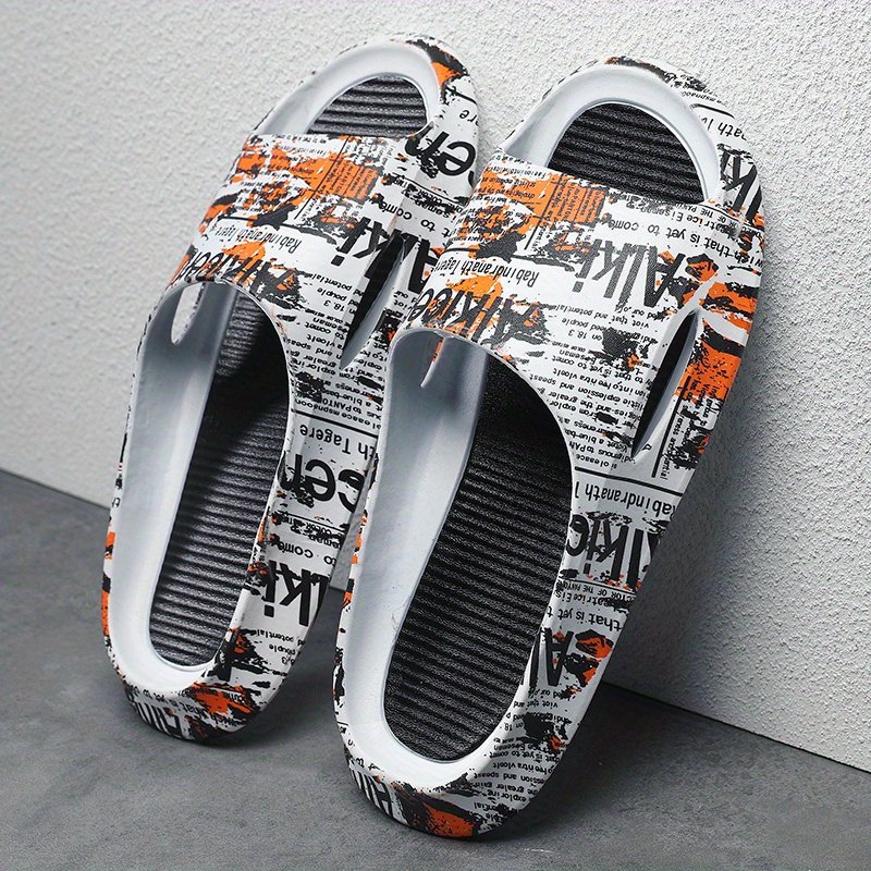Mens Letter Print Open Toe Eva Slippers Casual Lightweight Beach Shoes Non Slip Quick Drying ...