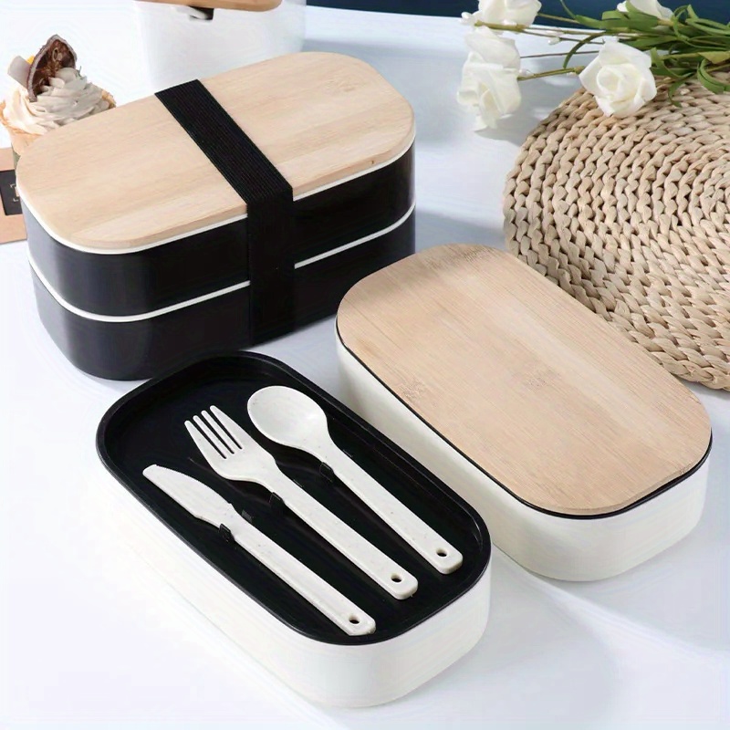 Perfect Bento Box 2 Layer Lunch Containers Spoon Fork Leak Proof ...