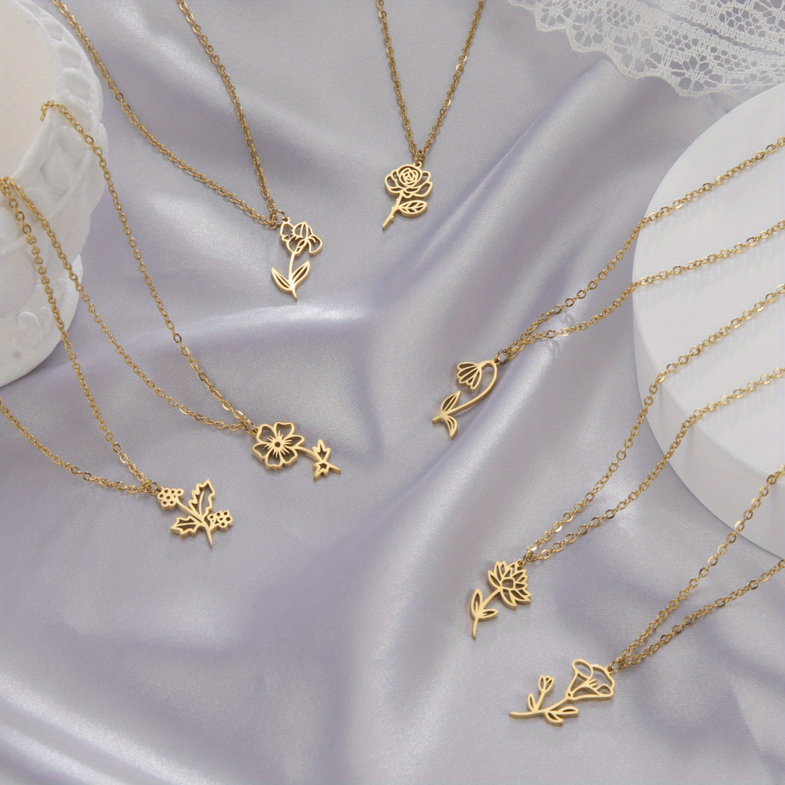 Stainless Steel Birth Month Flower Necklace Women - Temu